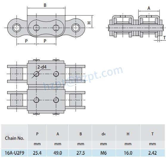 China Roller Chains with U Type Attachments 16A-U2F8/16A-U2F9 ...
